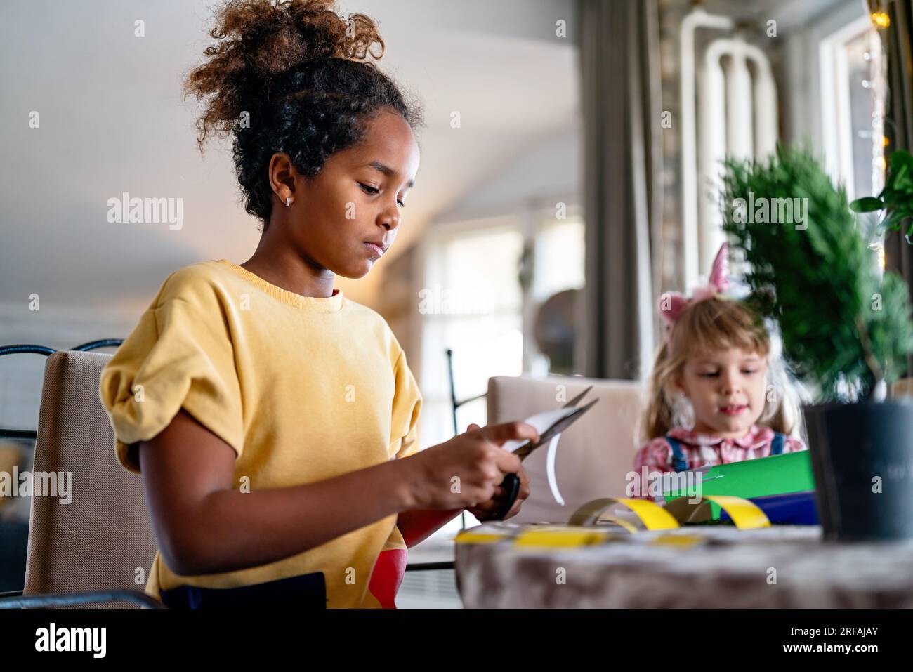 Multicultural group of kids with creative handicraft.Children diversity ...