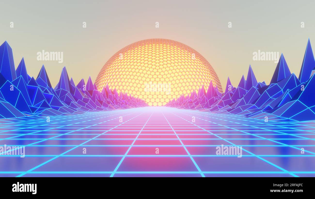Retro sci-fi wireframe landscape. 3D rendering Stock Photo - Alamy