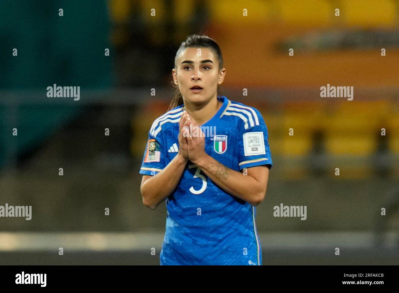Italy's Benedetta Orsi reacts after she scored an own goal during the Women's World Cup Group G ...