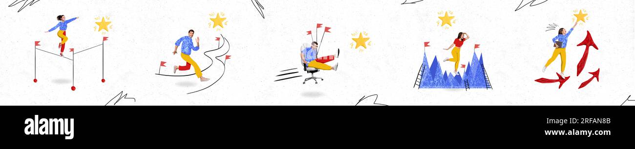 Artwork magazine collage picture of smiling happy colleagues achieving ...