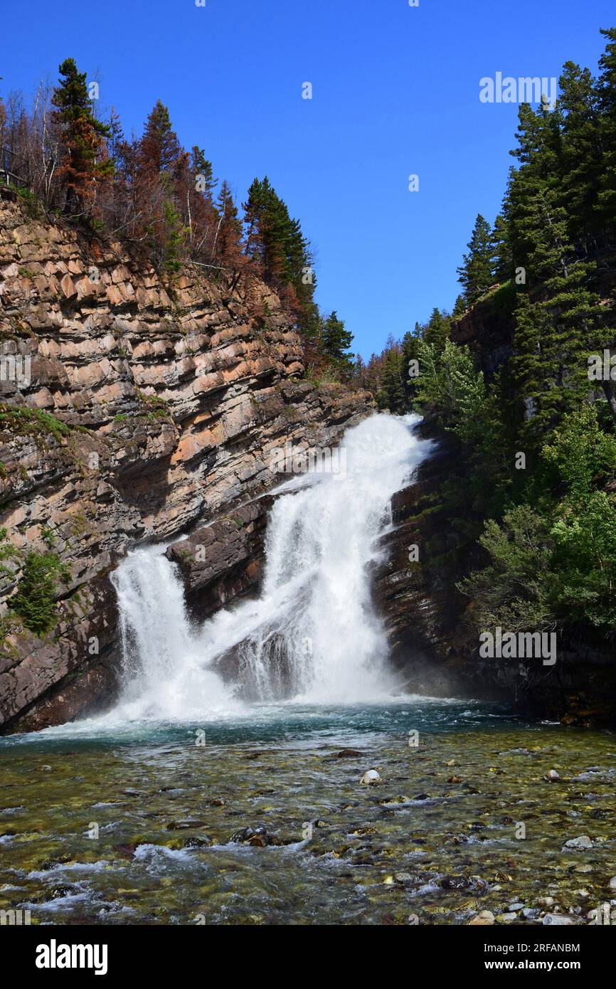 park, alberta, blue sky, cambrian rock, cameron falls, canada, canyon ...