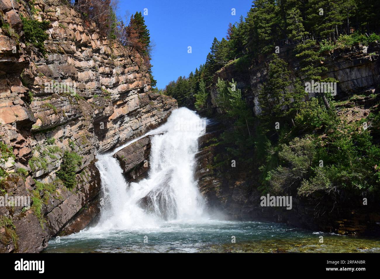 park, alberta, blue sky, cambrian rock, cameron falls, canada, canyon ...