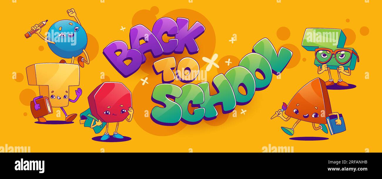 Back to school horizontal banner with cartoon character of happy and ...