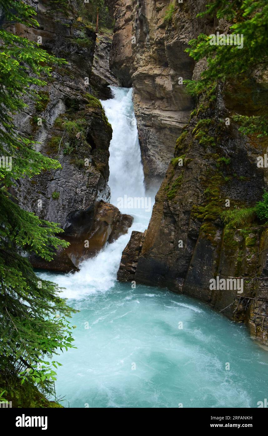 beautiful lower johnston canyon falls in johnston canyon in banff ...