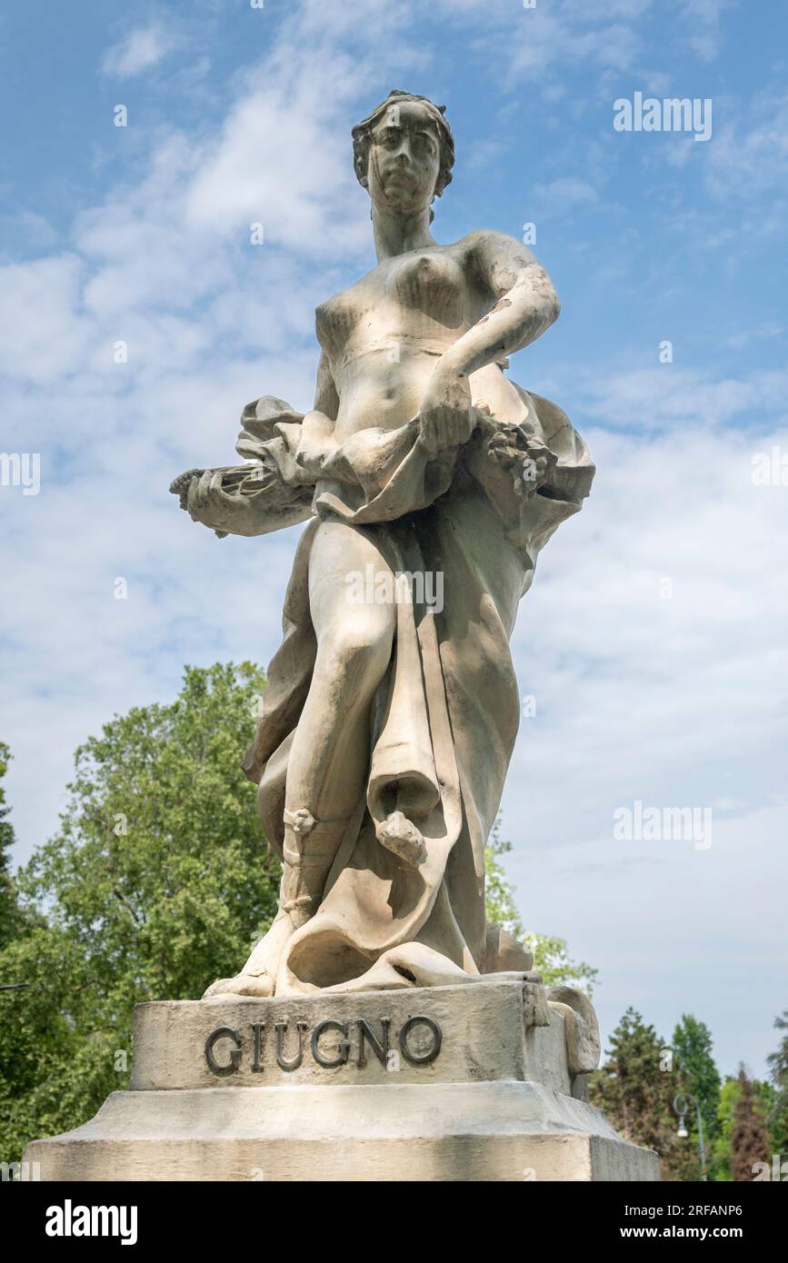Italy, Turin. Fountain of the twelve months. Statue, sculpture ...