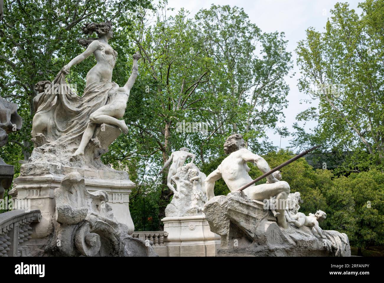 Italy, Turin. Fountain of the twelve months. Statues and sculptures that are part of the ...