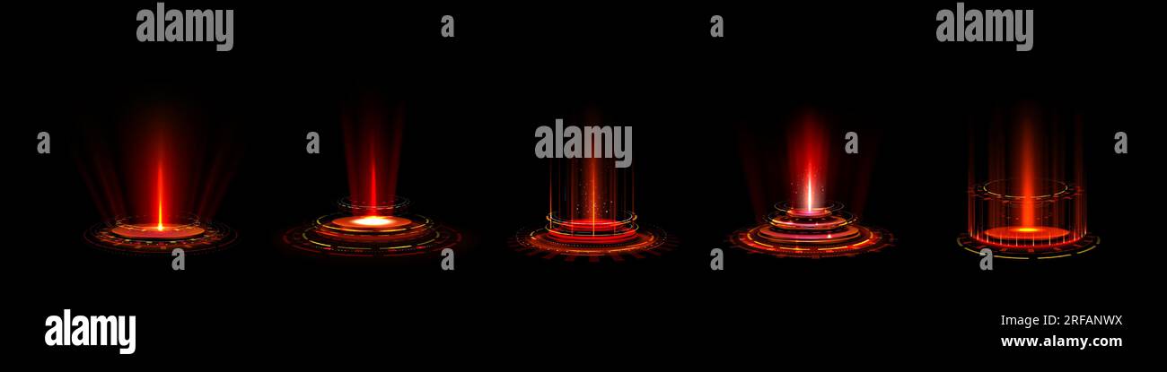 Red light game circle portal with hologram effect. Ui vector teleport ...