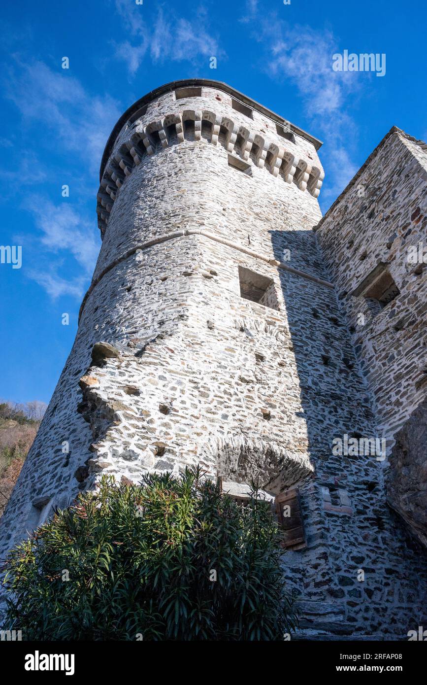 Italy; Vogogna; Europe. Panorama of the medieval castle. Fortification ...