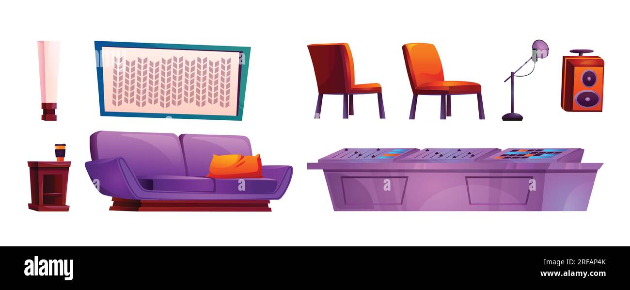 Music studio record production booth equipment cartoon vector. Radio ...