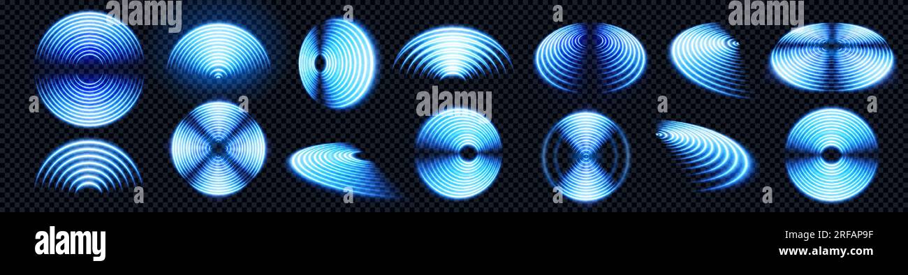Realistic set of blue radio wave signal signs isolated on transparent ...