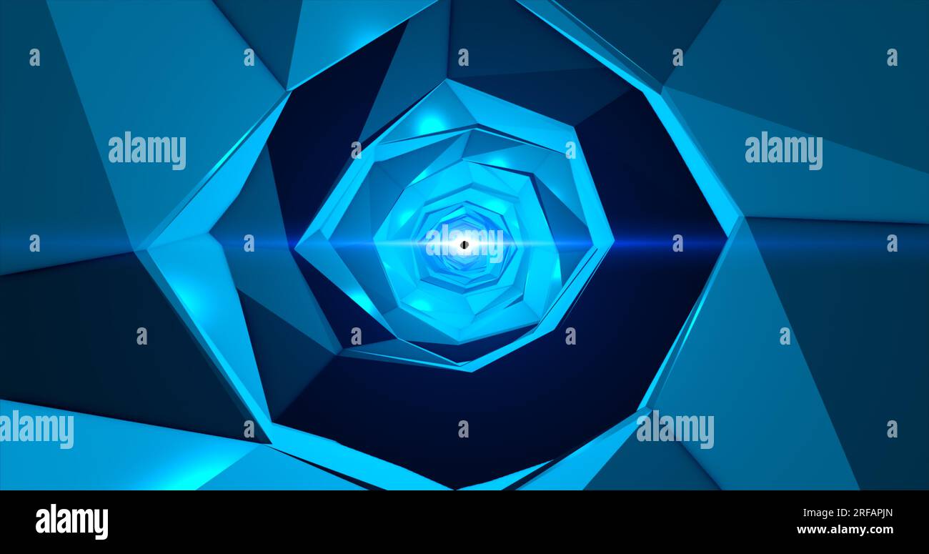 Abstract blue moving tunnel from the edge of the pentagon and segments ...