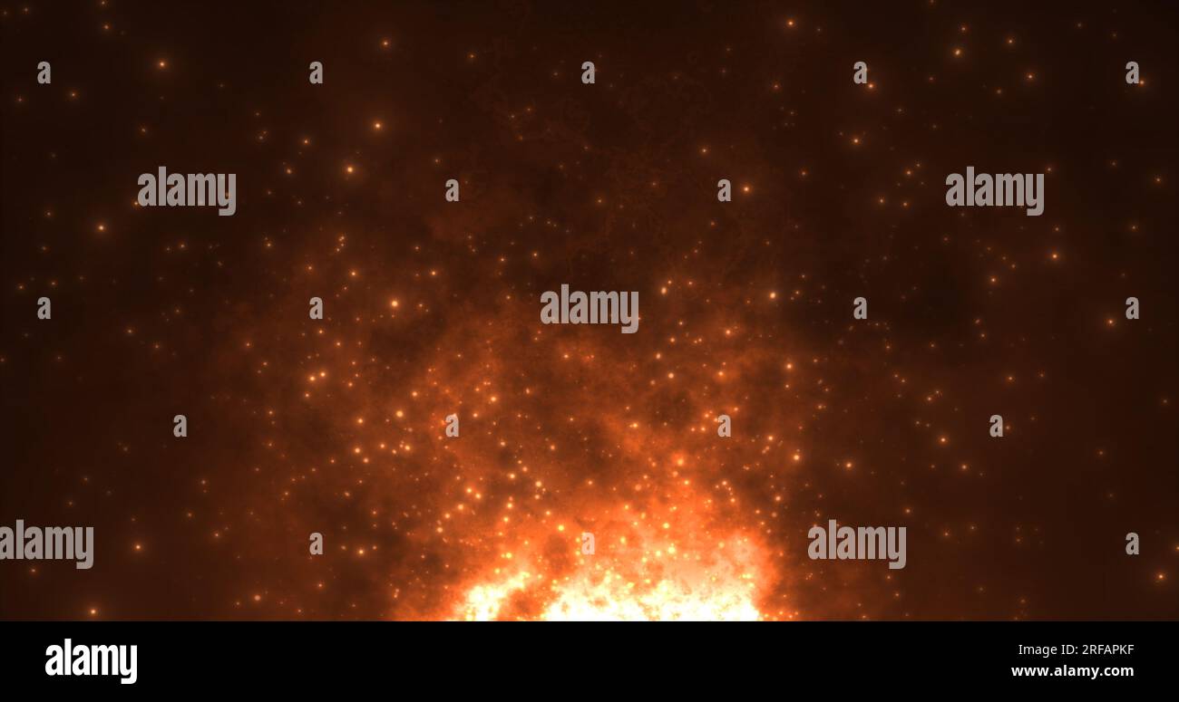 Abstract orange fiery flame bonfire of particles and sparks glowing ...