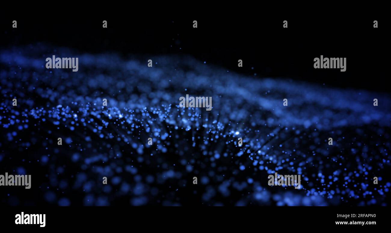 Abstract blue glowing energy waves from particles and magical dots with ...