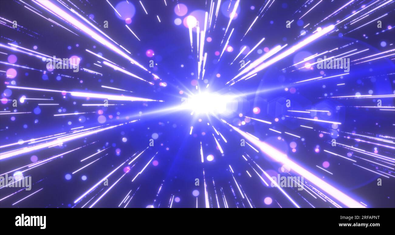 Abstract blue flying stars bright glowing in space with particles and ...