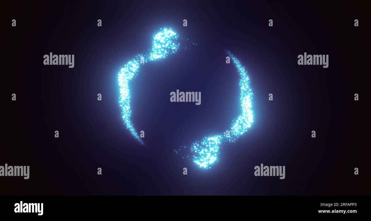 Abstract glowing looped circle made of blue lines of magical energy ...