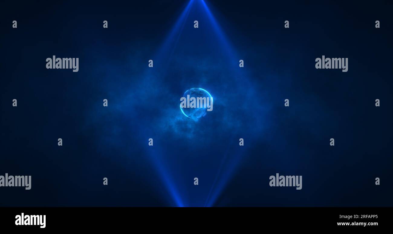 Abstract blue planet earth spinning with futuristic high-tech particles ...