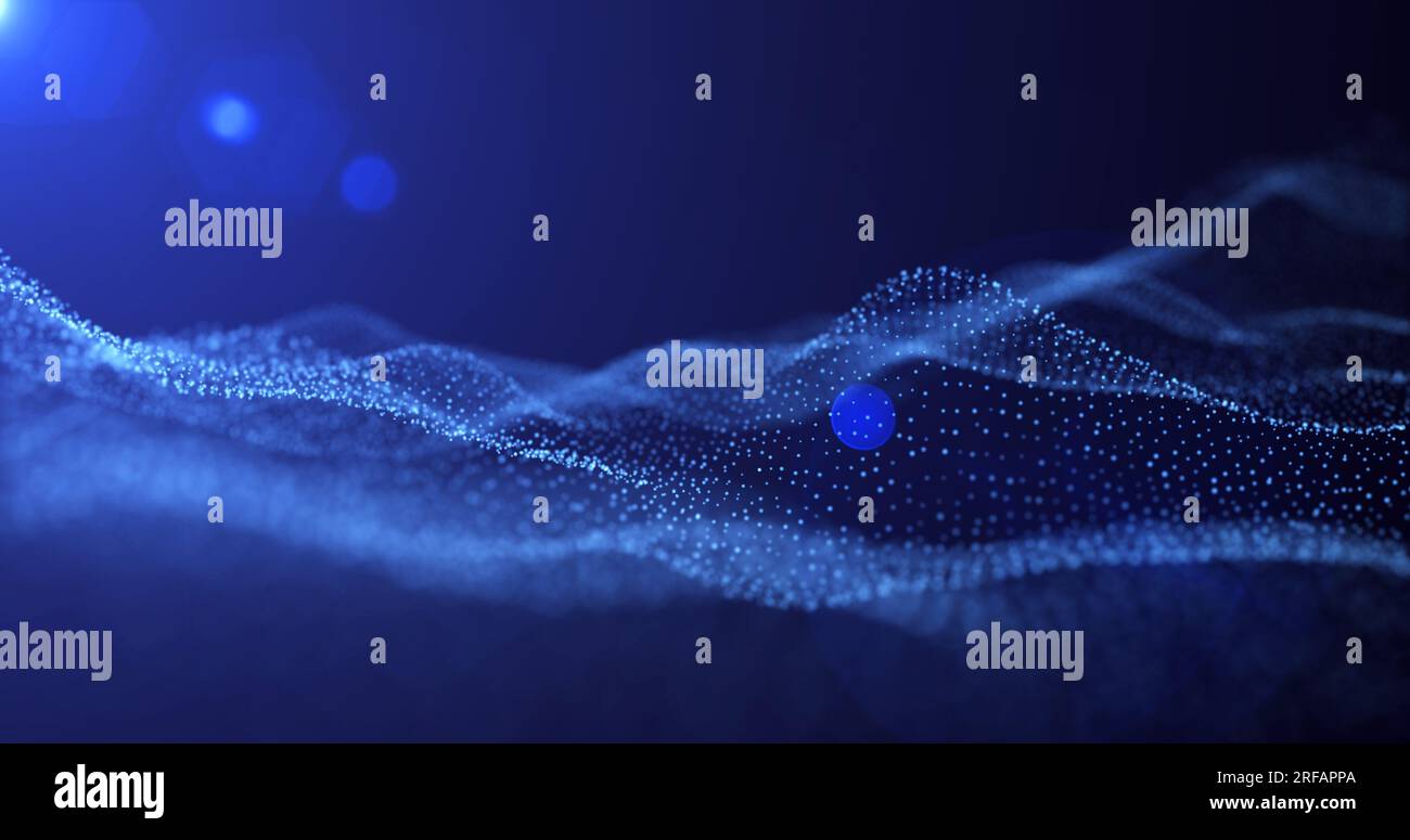 Futuristic abstract blue glowing wave lines from dots and particles of ...