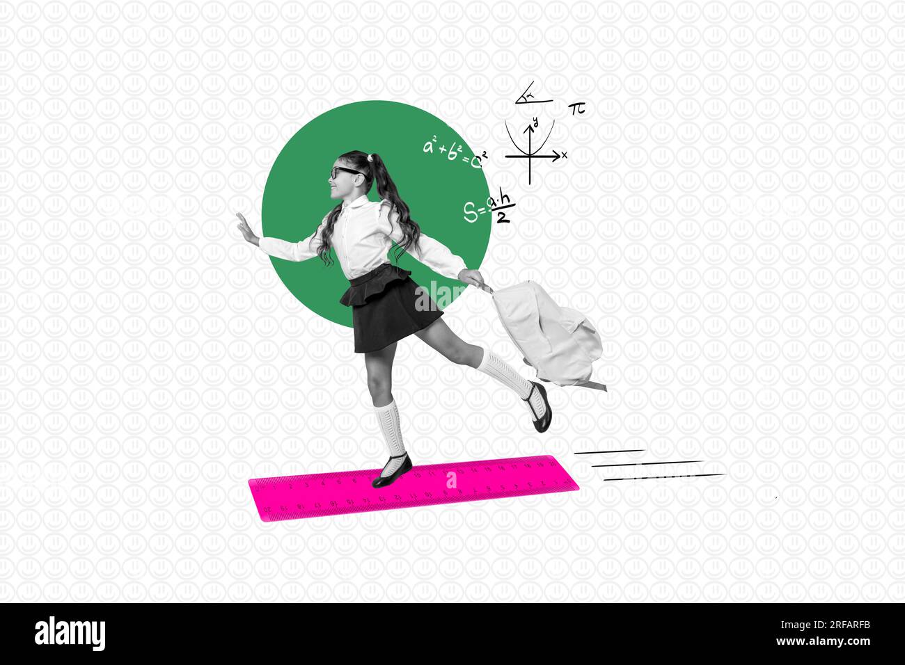 Collage banner composition of funny schoolgirl carry backpack nerd ...