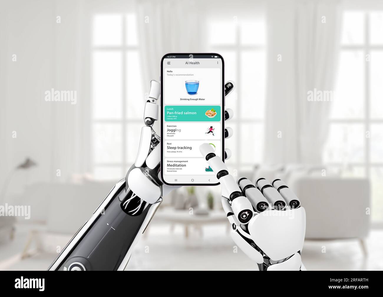 Artificial Intelligence For Health Management Concept Robot Hand Holds A Mobile Phone With A