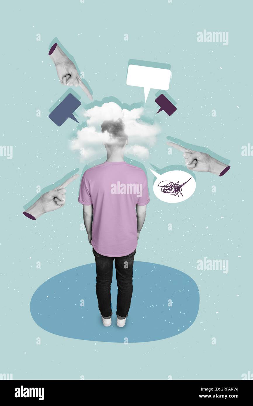 Vertical collage of black white colors arms point finger blame mini sad ...