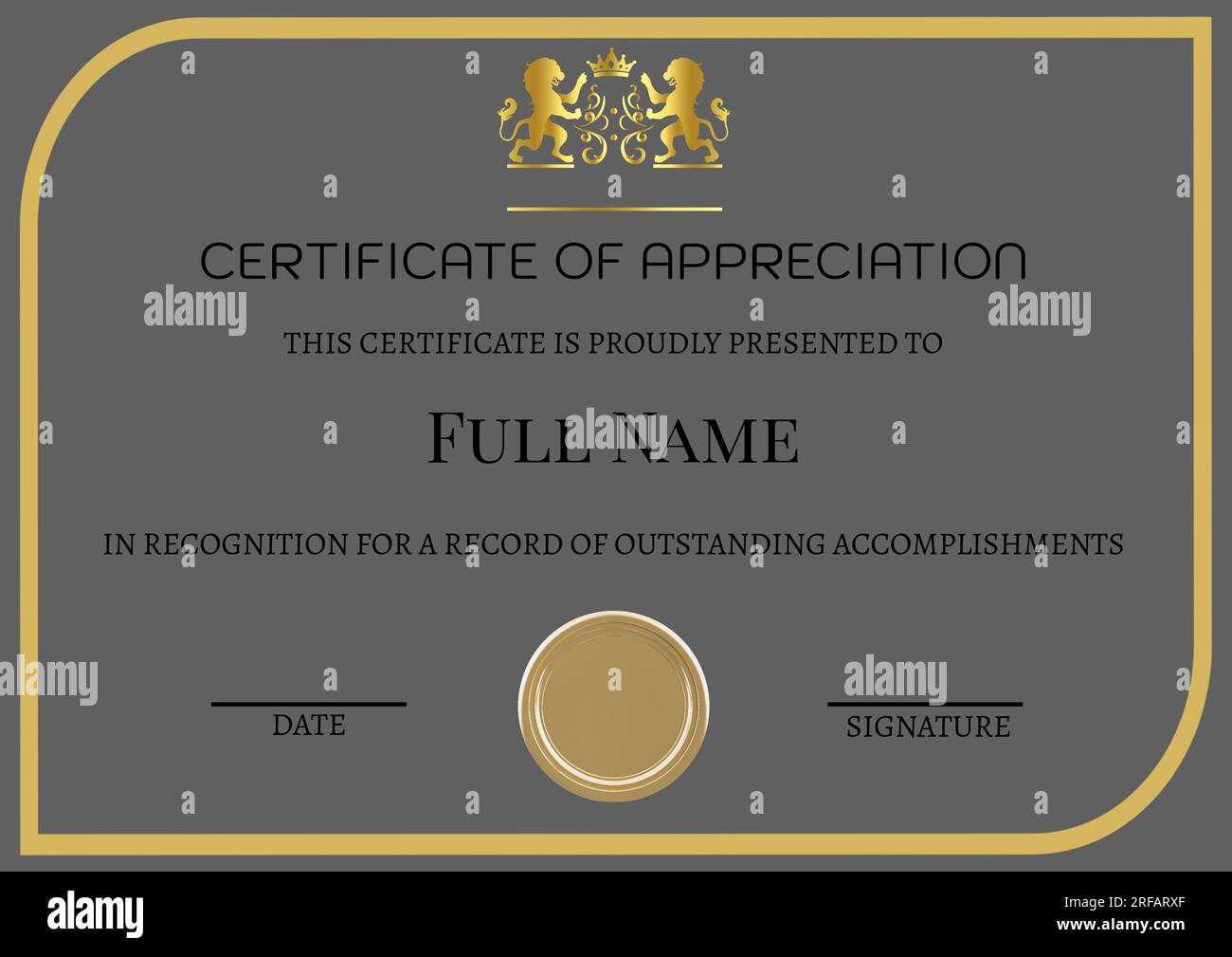Certificate of appreciation of record accomplishments text with gold ...