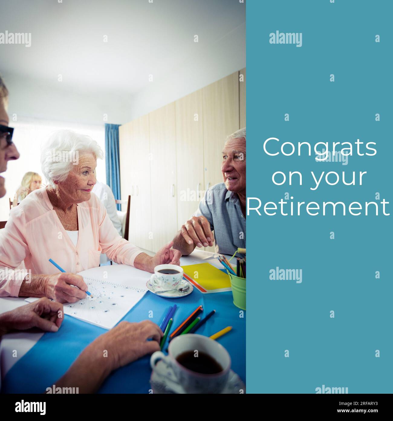 Composition of congrats on your retirement text over senior caucasian ...