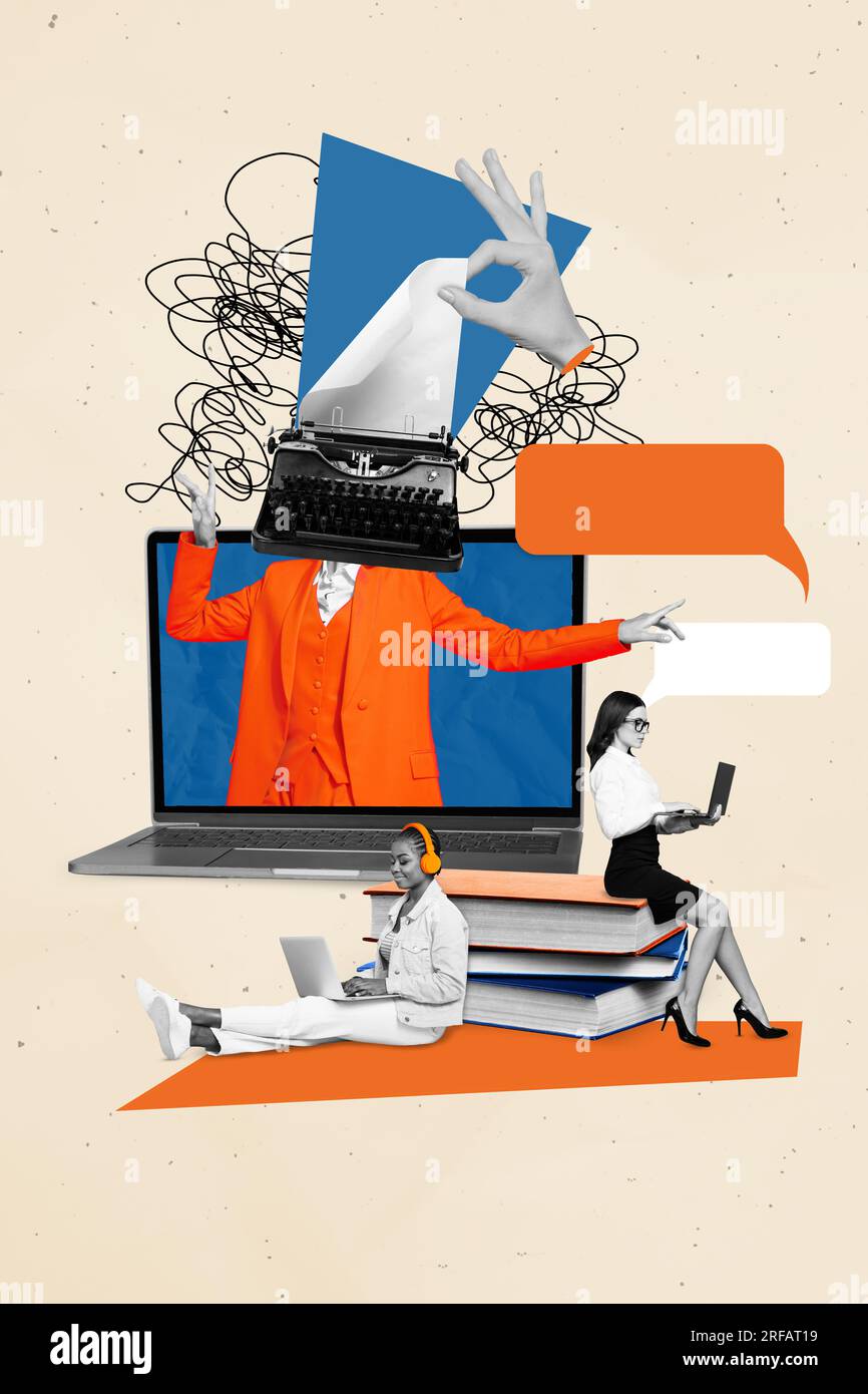 Two colleagues collage illustration image of two women create ...