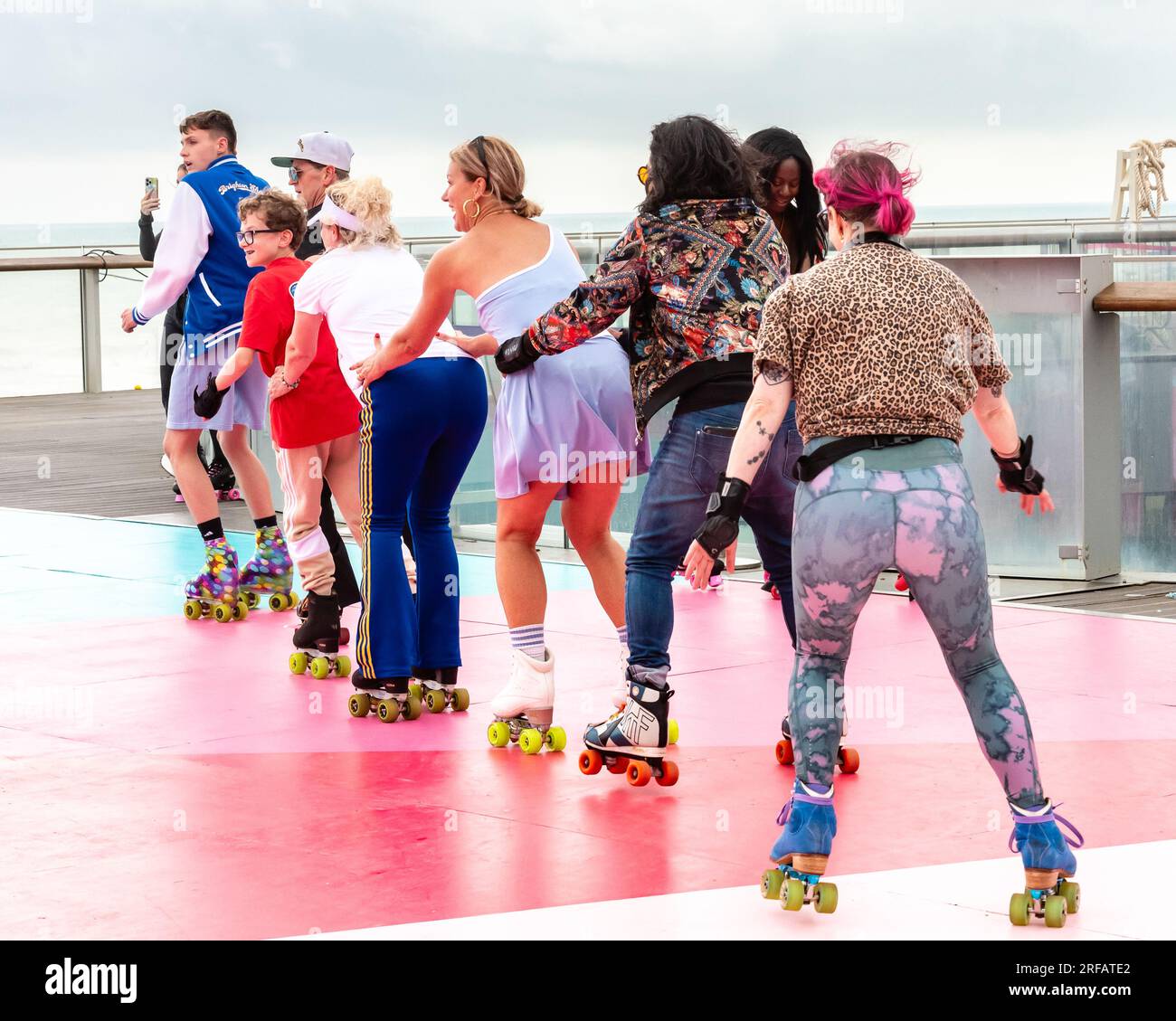 August 1st 2023 Brighton Skate crew form a conga line at the Roller ...