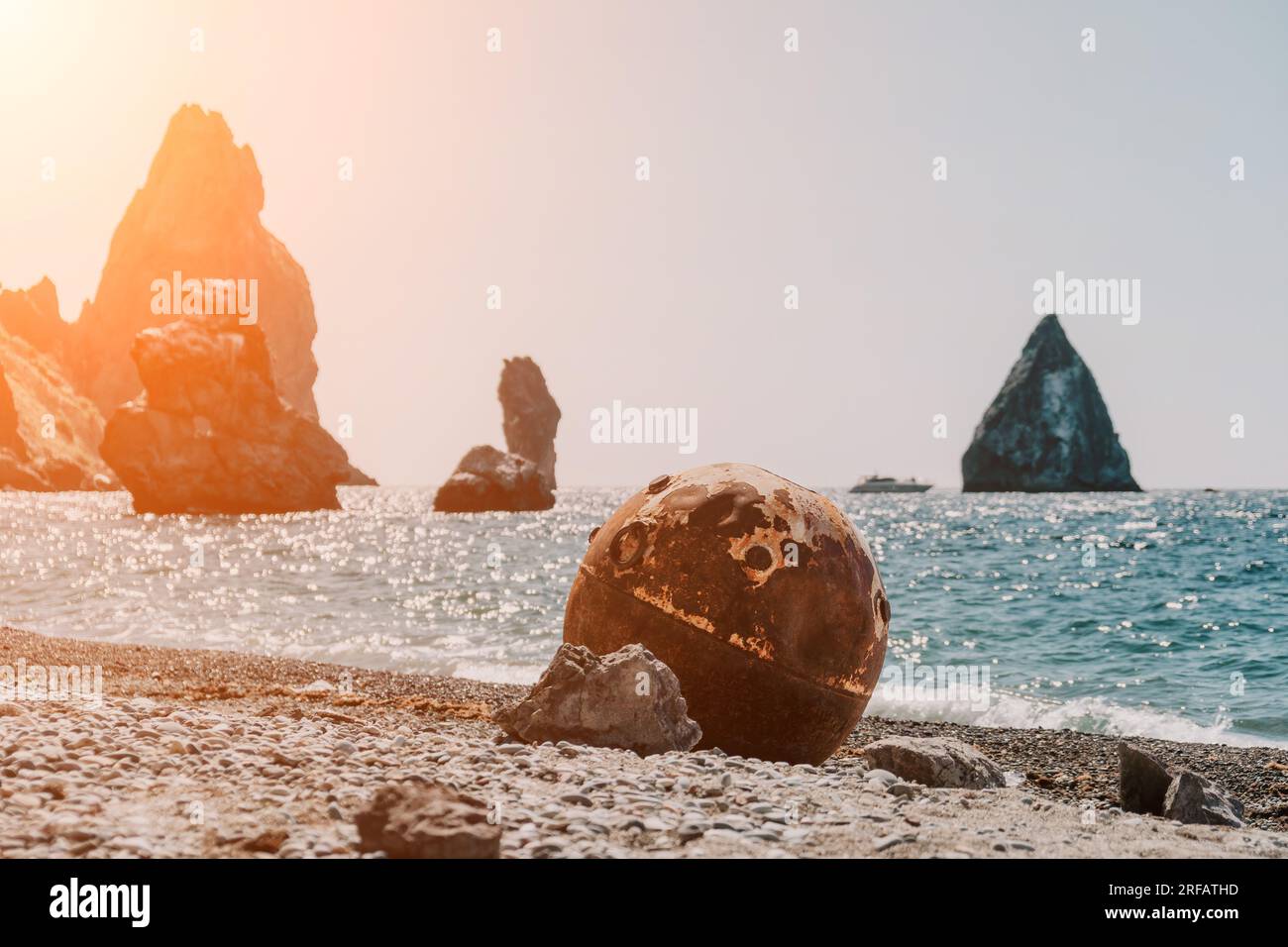 Old rusty sea mine on the beach Stock Photo - Alamy