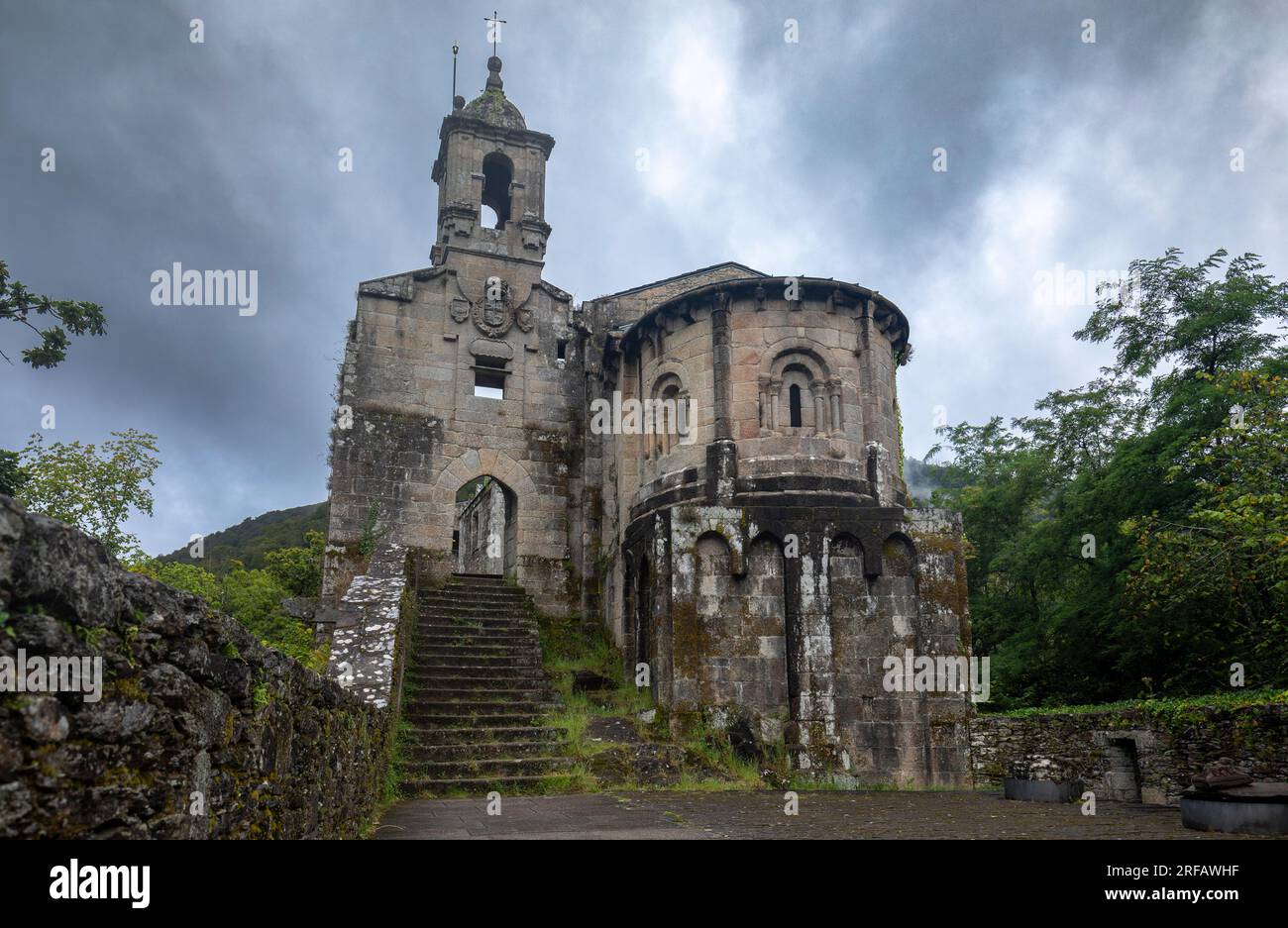 Monastery of San Juan de Caveiro on a cloudy day, Parque Natural de las ...