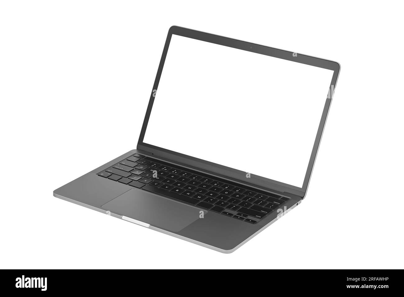 Gray metallic laptop notebook with blank screen isolated on white ...