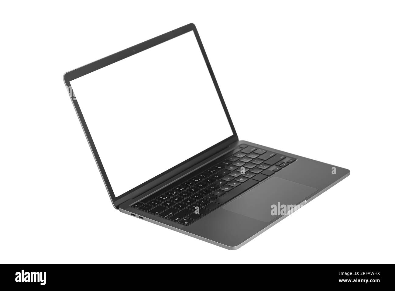 Gray metallic laptop notebook with blank screen isolated on white ...