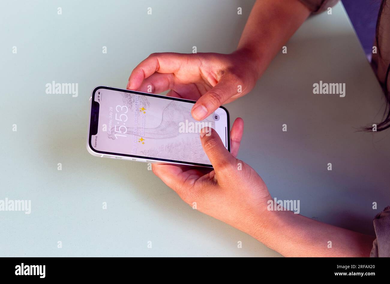 Communications, Telephone, Mobile, Woman using Apple iPhone Apps Stock ...