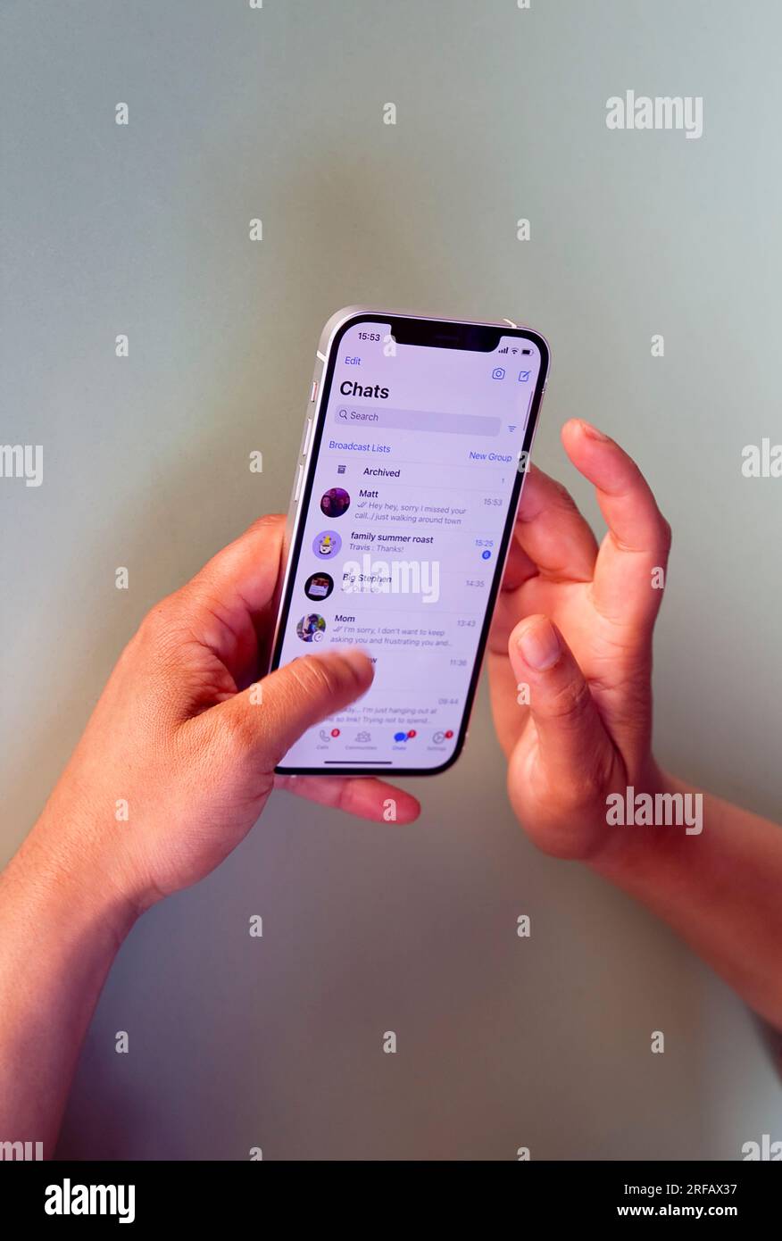 Communications, Telephone, Mobile, Woman using Apple iPhone Apps Stock ...