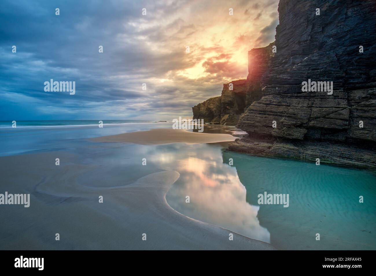 Beautiful view of Las Catedrales beach in Lugo, Galicia, Spain, with ...