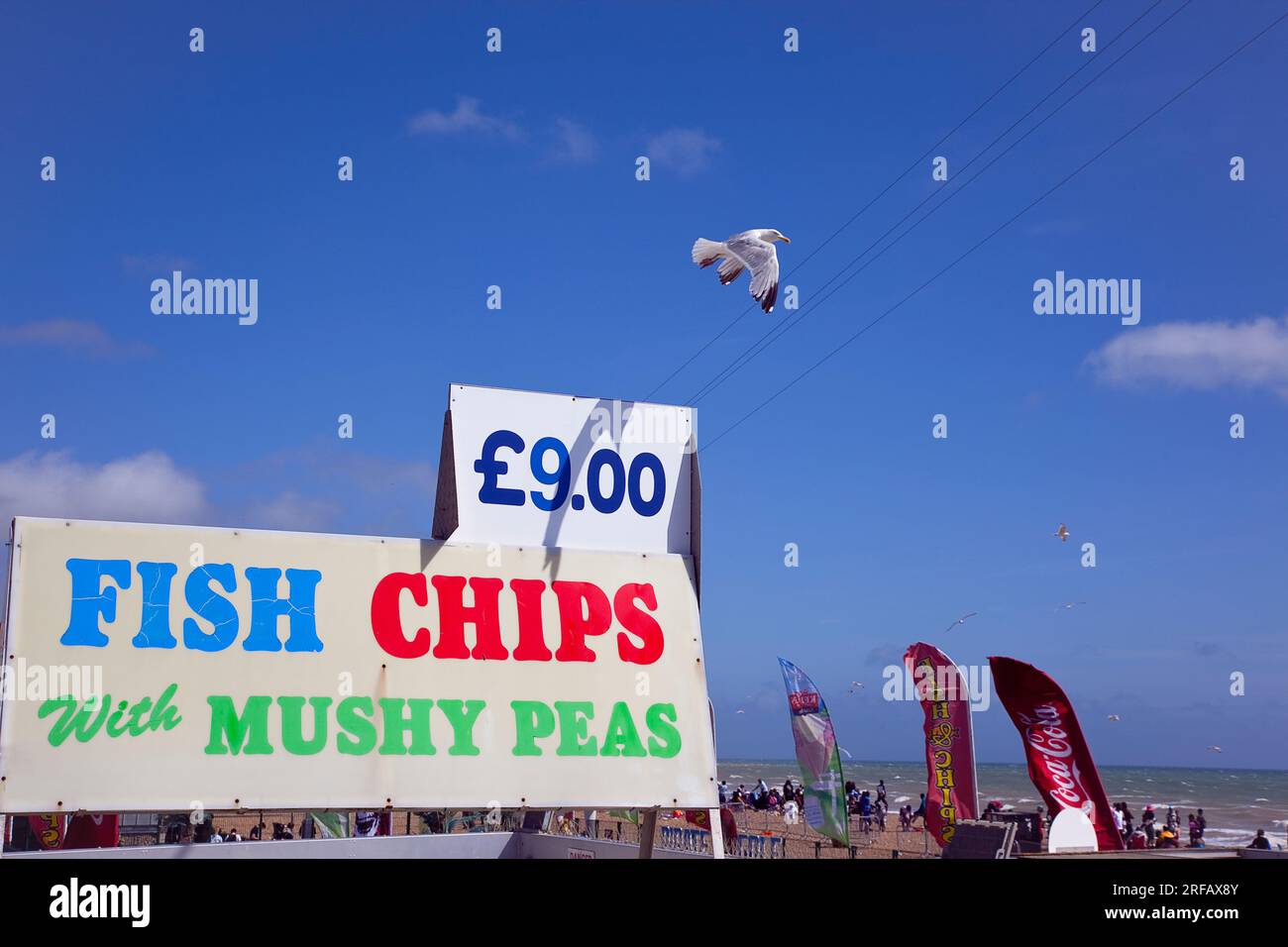 England, East Sussex, Brighton, Sign on fast food outlet in the ...