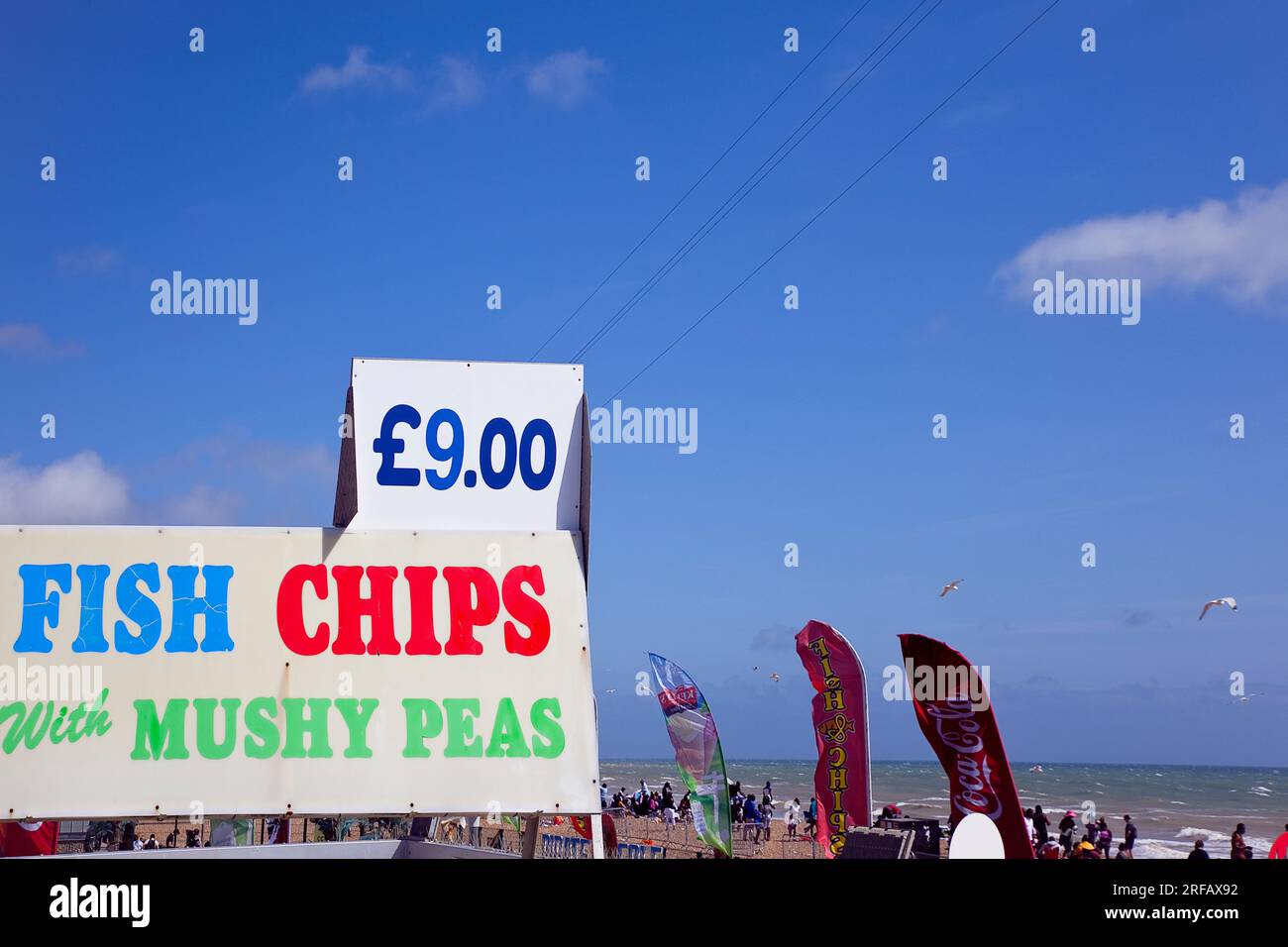 England, East Sussex, Brighton, Sign on fast food outlet in the ...