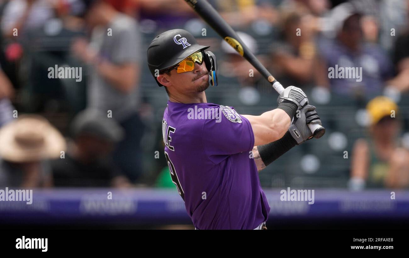 Colorado Rockies center fielder Brenton Doyle (9) in the fifth inning ...
