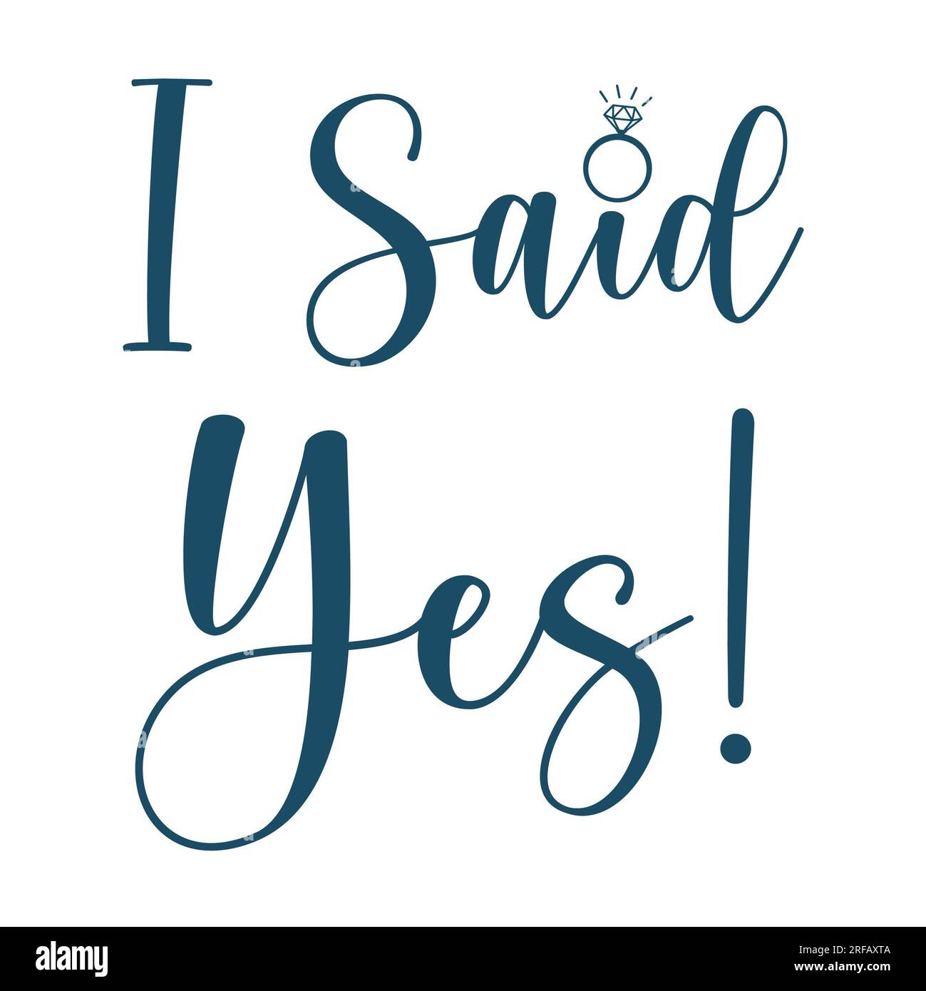 I said yes with engagement diamond ring on white background. Isolated ...