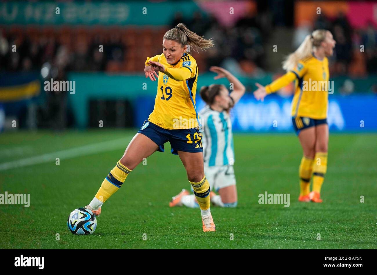 August 02 2023: Johanna Kaneryd (Sweden) controls the ball during a ...