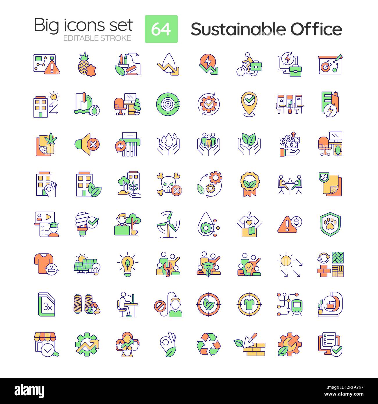 Customizable multicolor big icon set for sustainable office Stock ...