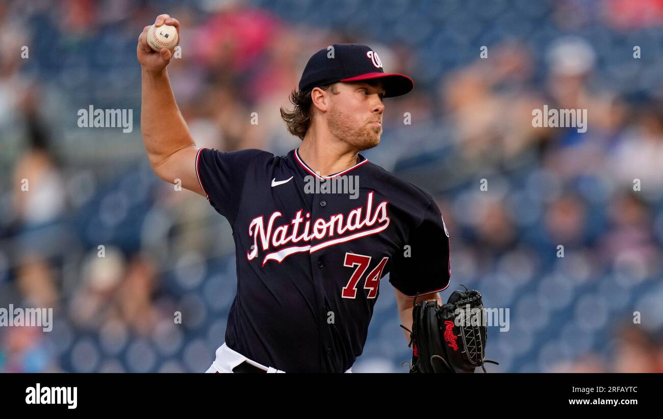 Washington Nationals starting pitcher Jake Irvin throws during a ...