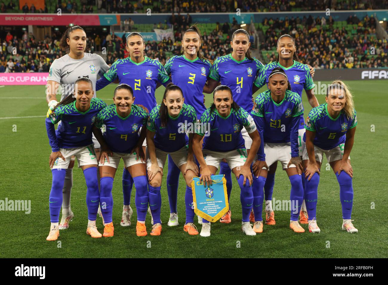 Brazil's players starting players pose for a team photo during the ...