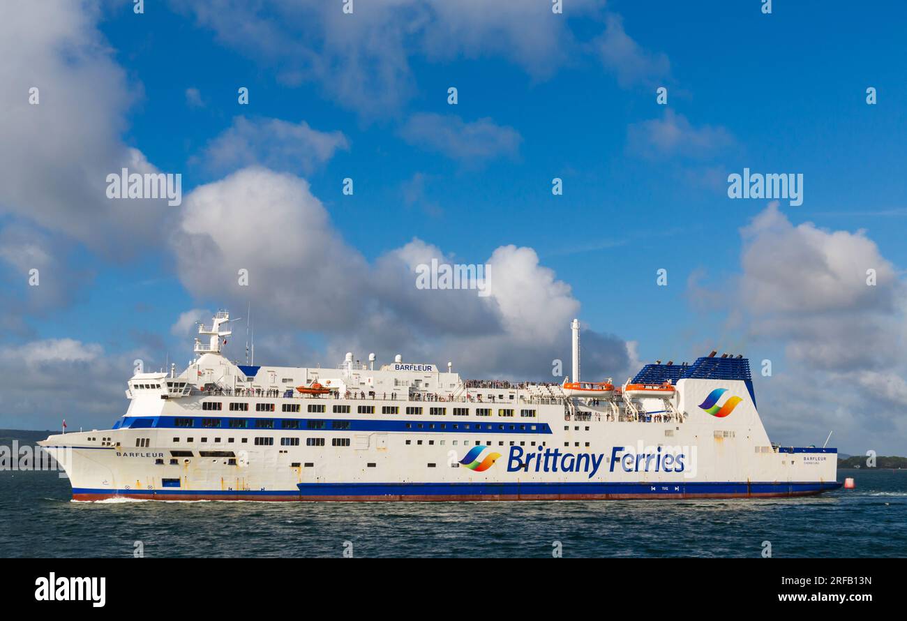 Brittany Ferries Barfleur ferry leaving Poole Harbour, Dorset UK for ...