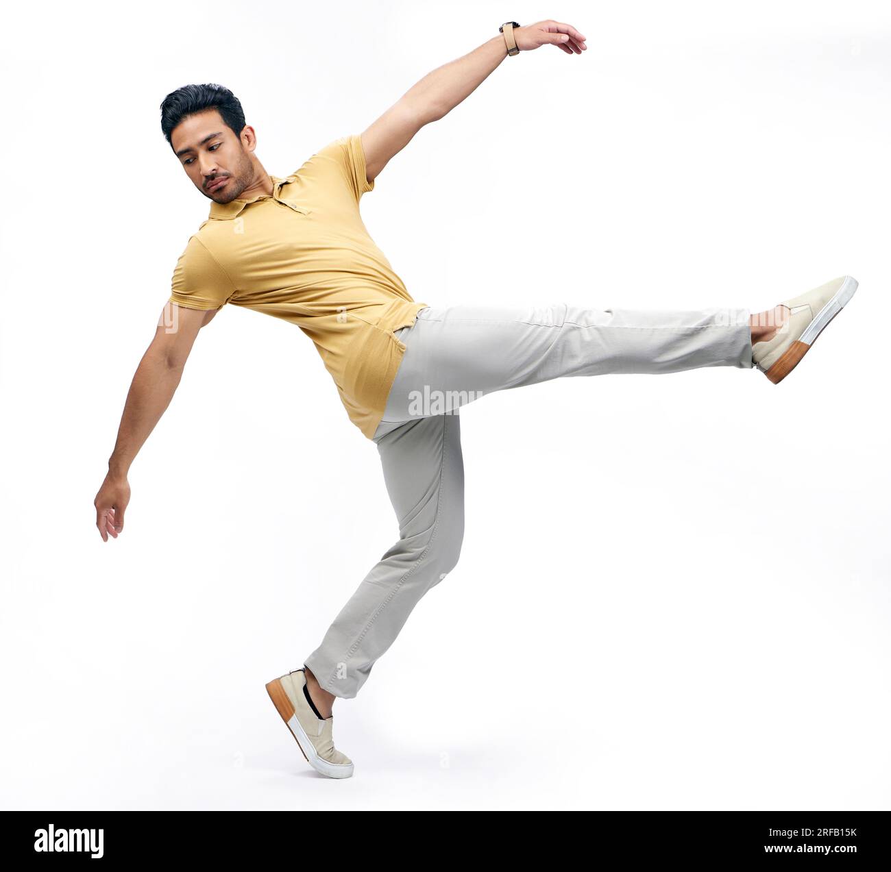 Dance, performance and man balance in studio for freedom, energy and ...