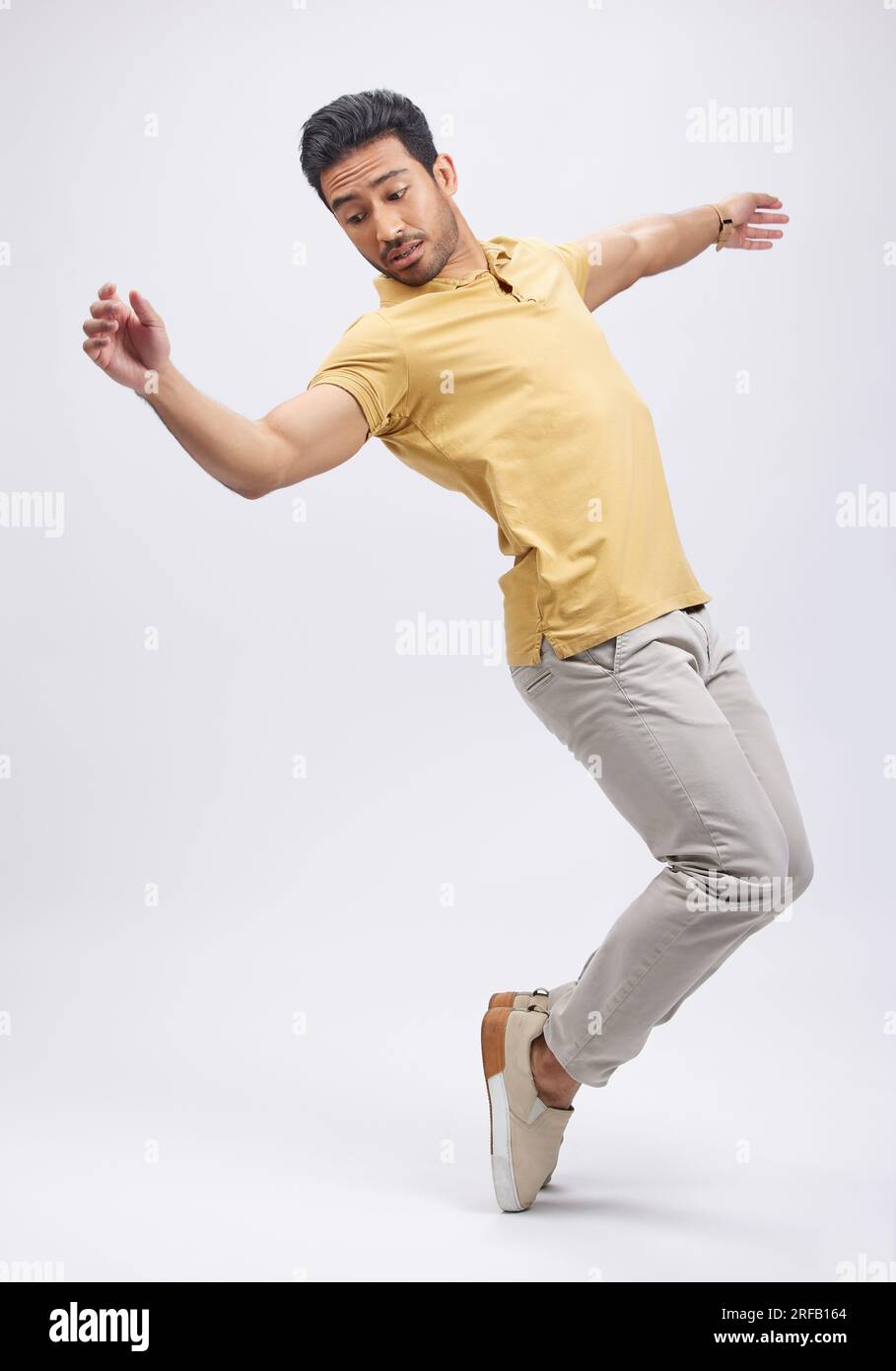 Dance, movement and man on toes in studio for freedom, energy and ...