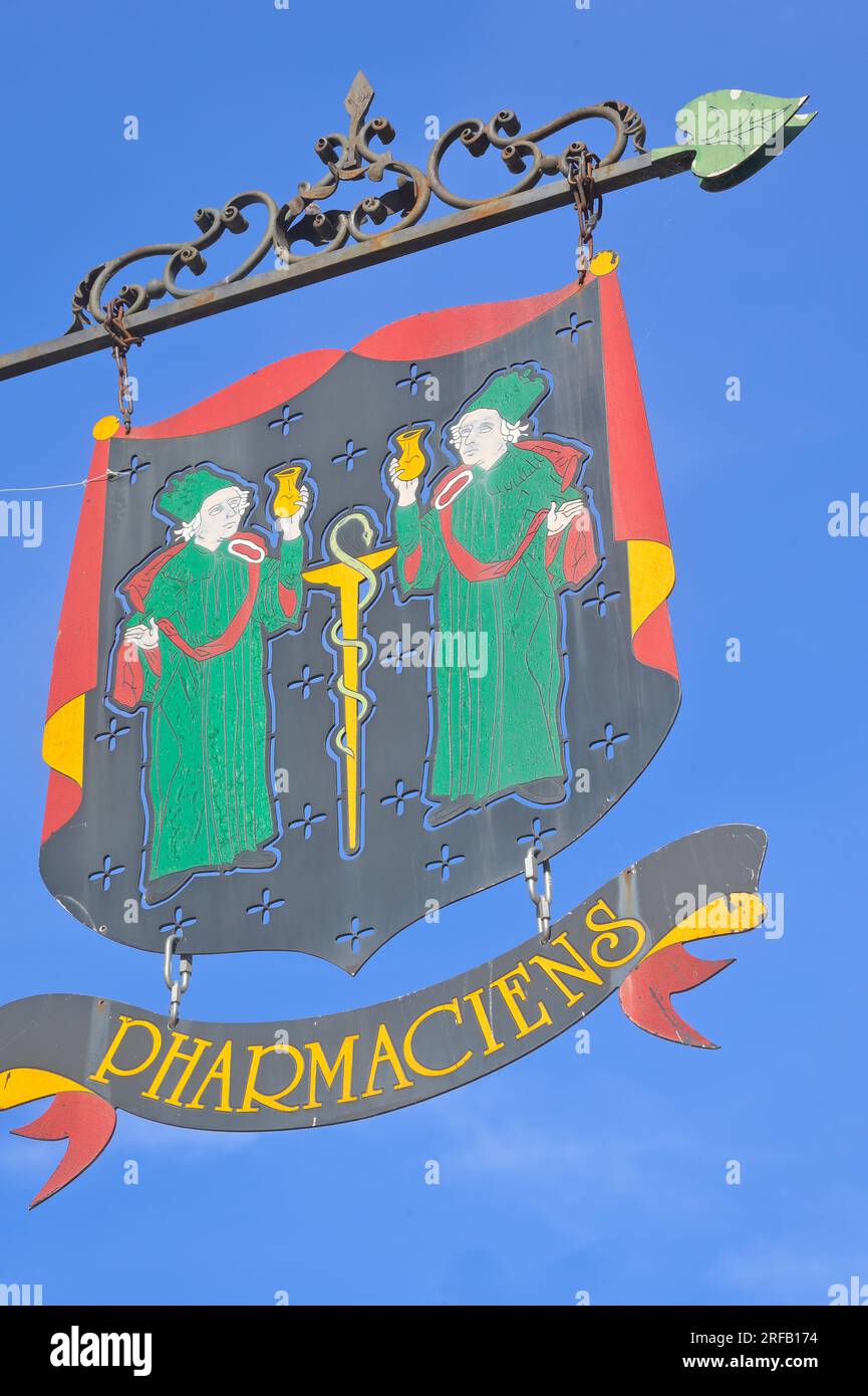 A pharmacy sign in the historic city center, Dijon FR Stock Photo - Alamy