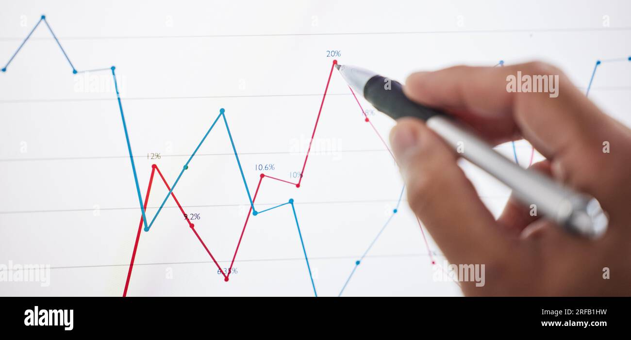 Hand, stocks and chart with drawing, closeup and office for planning ...
