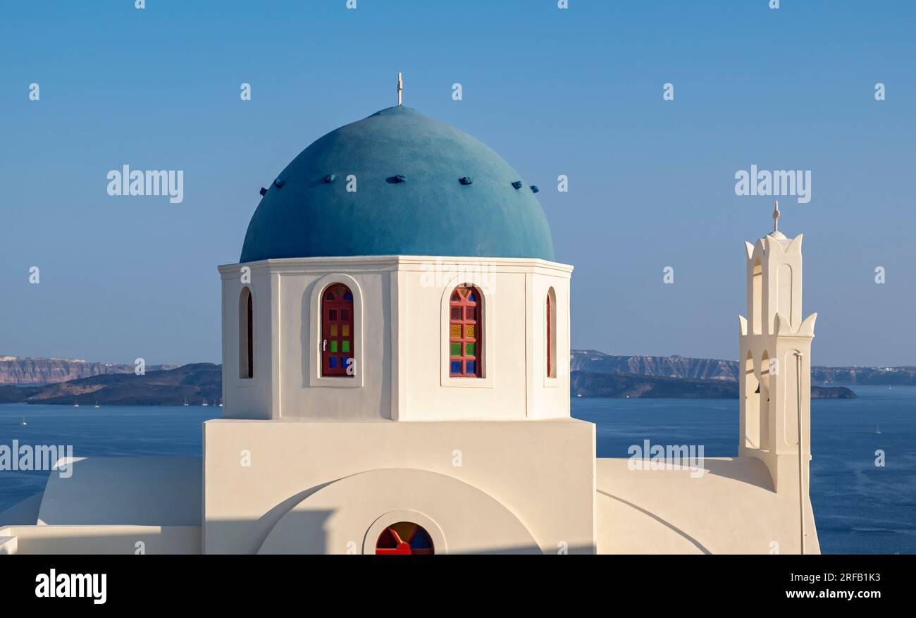 Santorini blue dome domed church hi-res stock photography and images ...