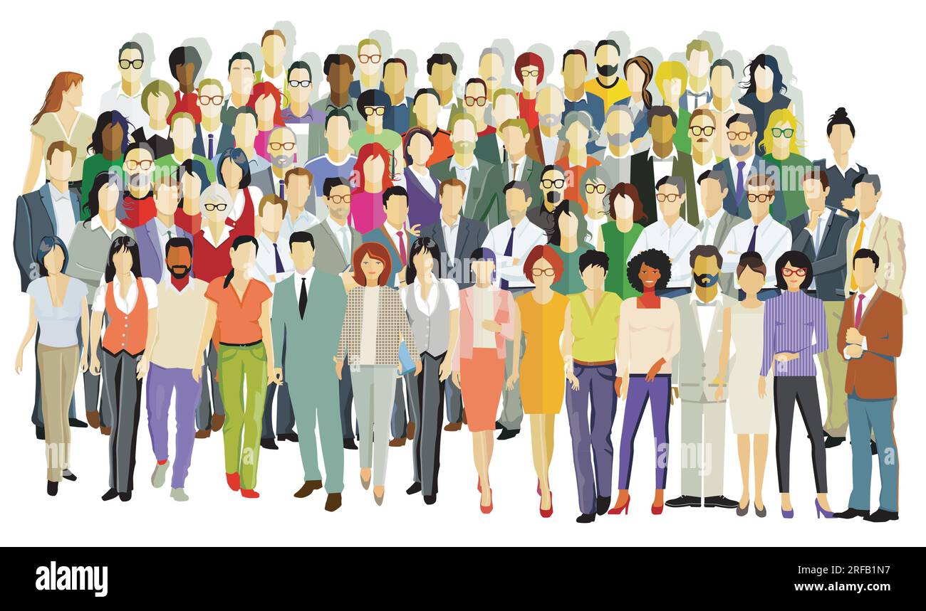 A large group of people together, isolated on white background ...